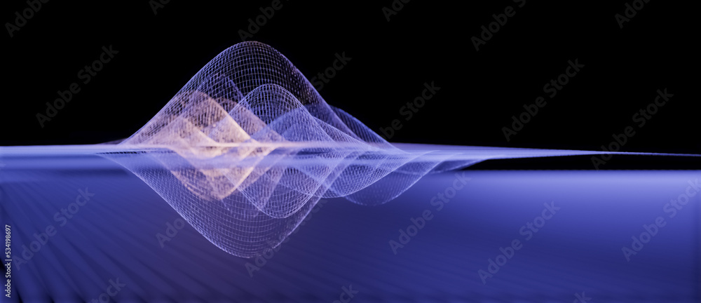Abstract wireframe sound waves, visualization of frequency signals or ...