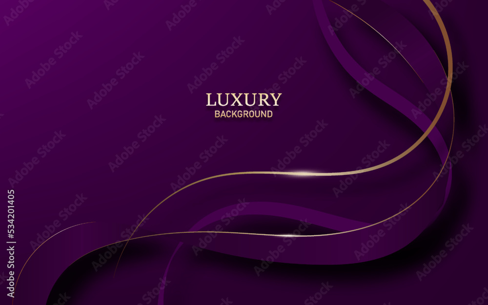 Elegant ribbon with golden line and curved shape elements on purple ...