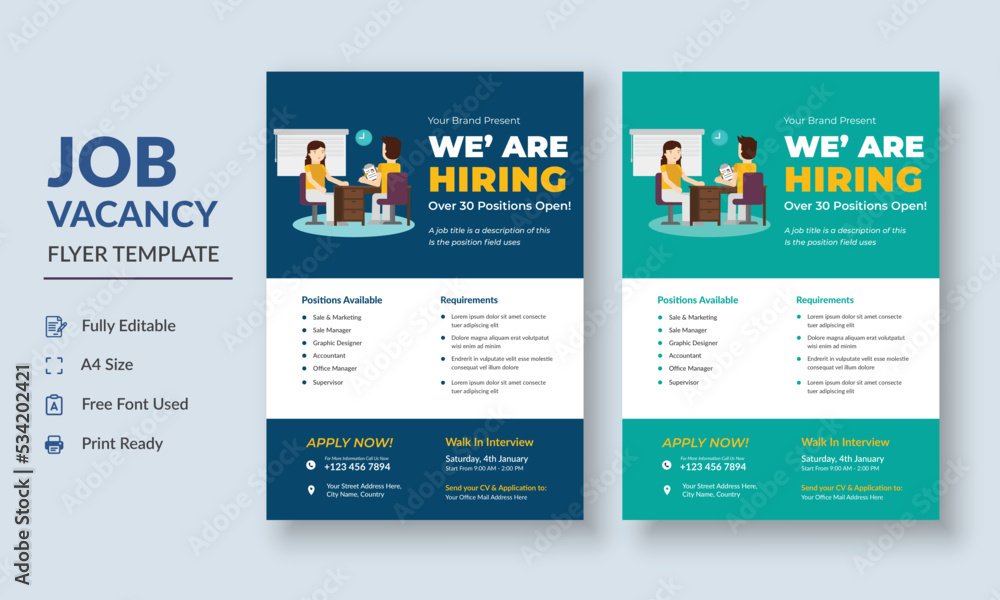 Job Vacancy Flyer Template, Job Recruitment Flyer, We are Hiring Job ...