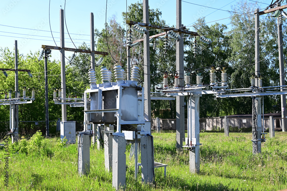 High voltage power transformer substation Stock Photo | Adobe Stock