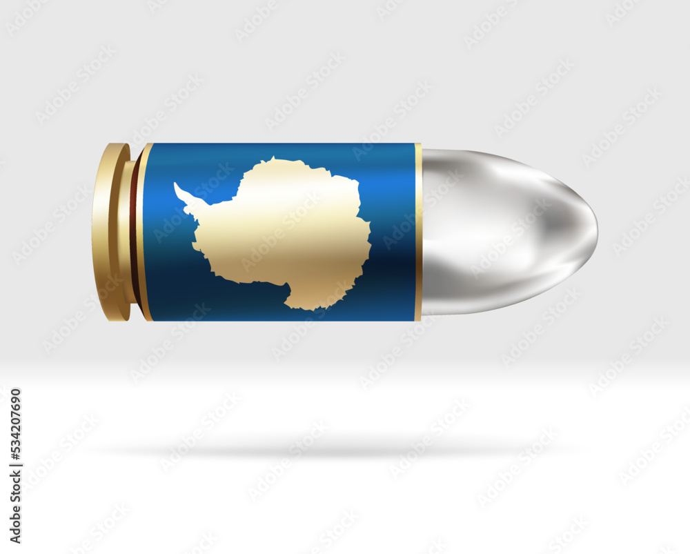 Antarctica flag on bullet. A bullet danger moving through the air. Flag ...