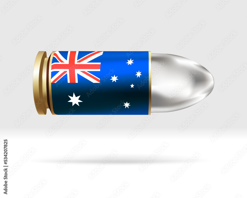 Australia flag on bullet. A bullet danger moving through the air. Flag ...