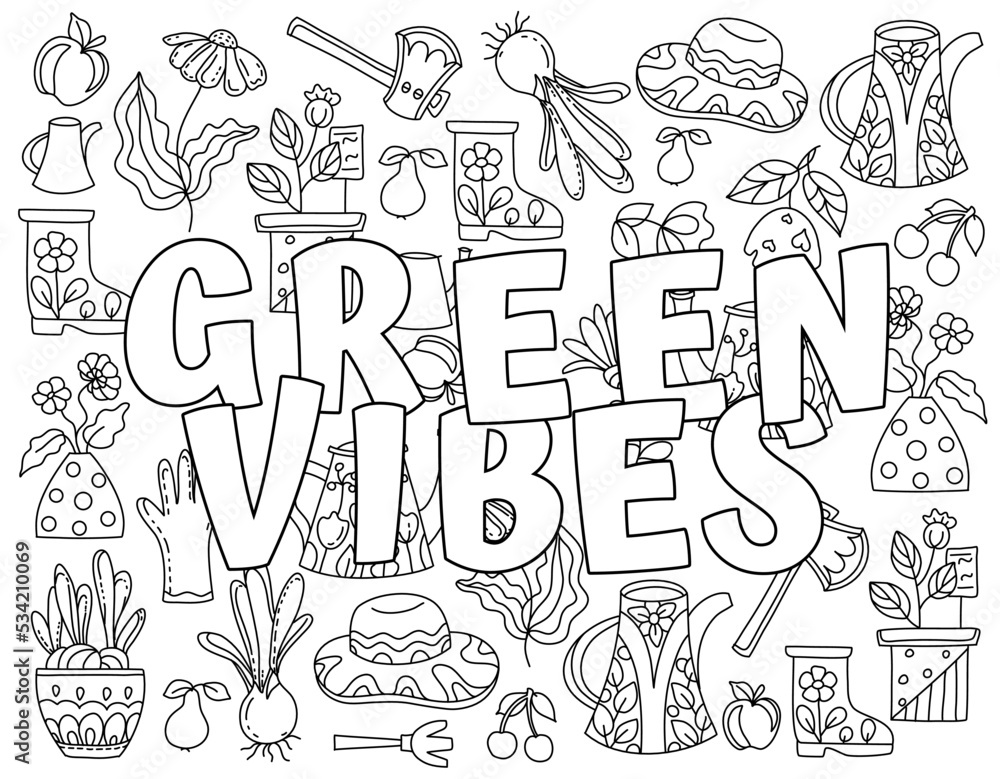 Love our planet, green vibes. Hand drawn coloring page for kids and ...