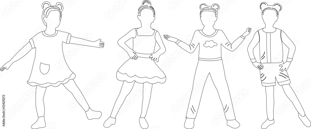 dancing children sketch ,outline on white background isolated vector ...