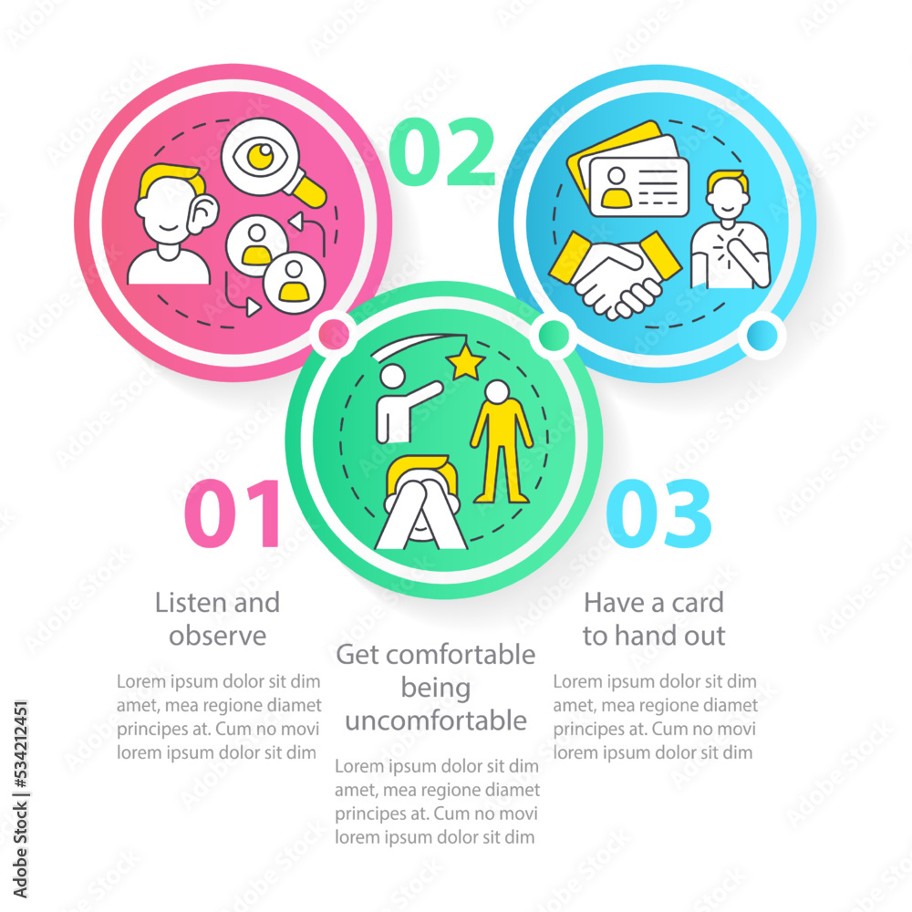 Networking strategies for shy professionals circle infographic template ...