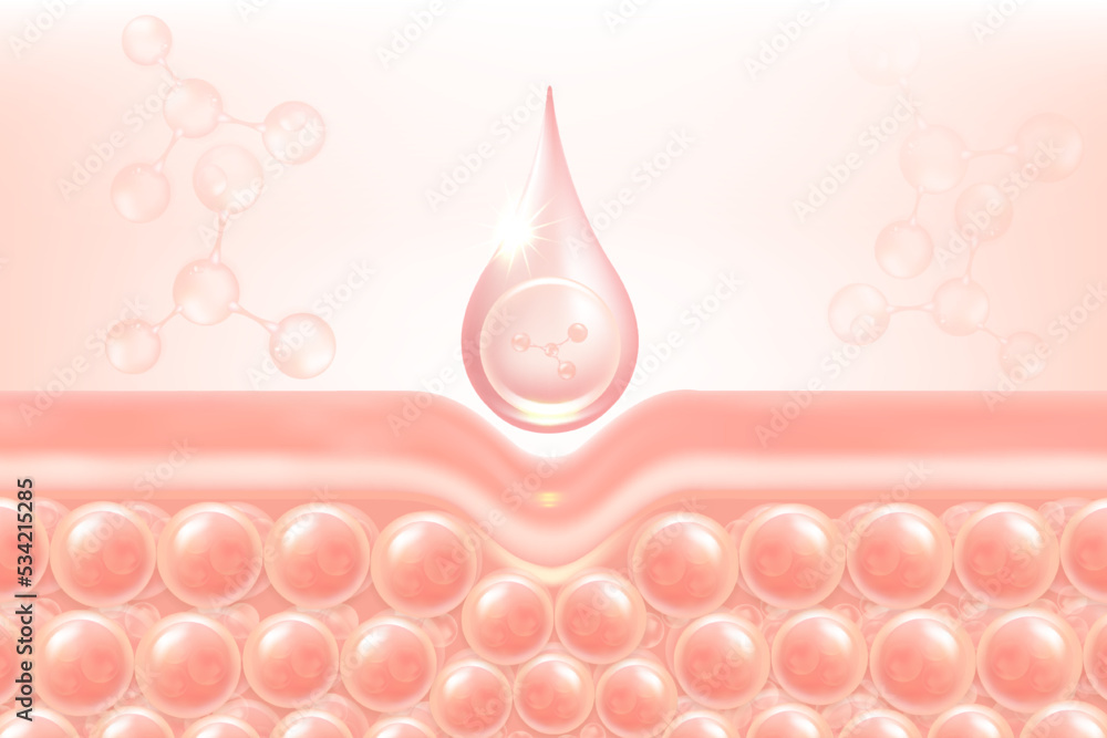 Vetor de Hyaluronic acid hair and skin solutions ad, pink collagen ...