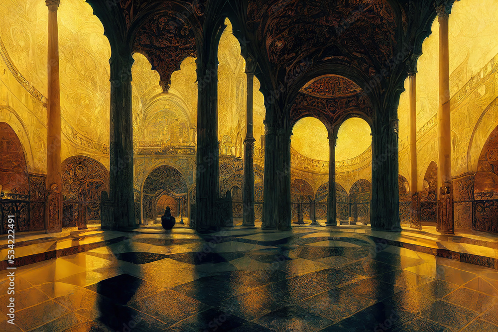 Ornate victorian Renaissance palace interiors. Elegant European castle ...