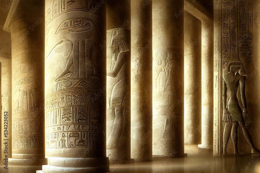 Stockillustratie Tall hieroglyph decorated columns in the Valley of ...