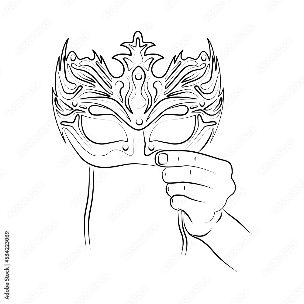 Hand holds mask. Wear carnival mask to festive masquerade party ...