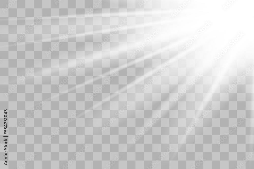 Shining sun glare rays, lens flare sun. Vector illustration png effect ...