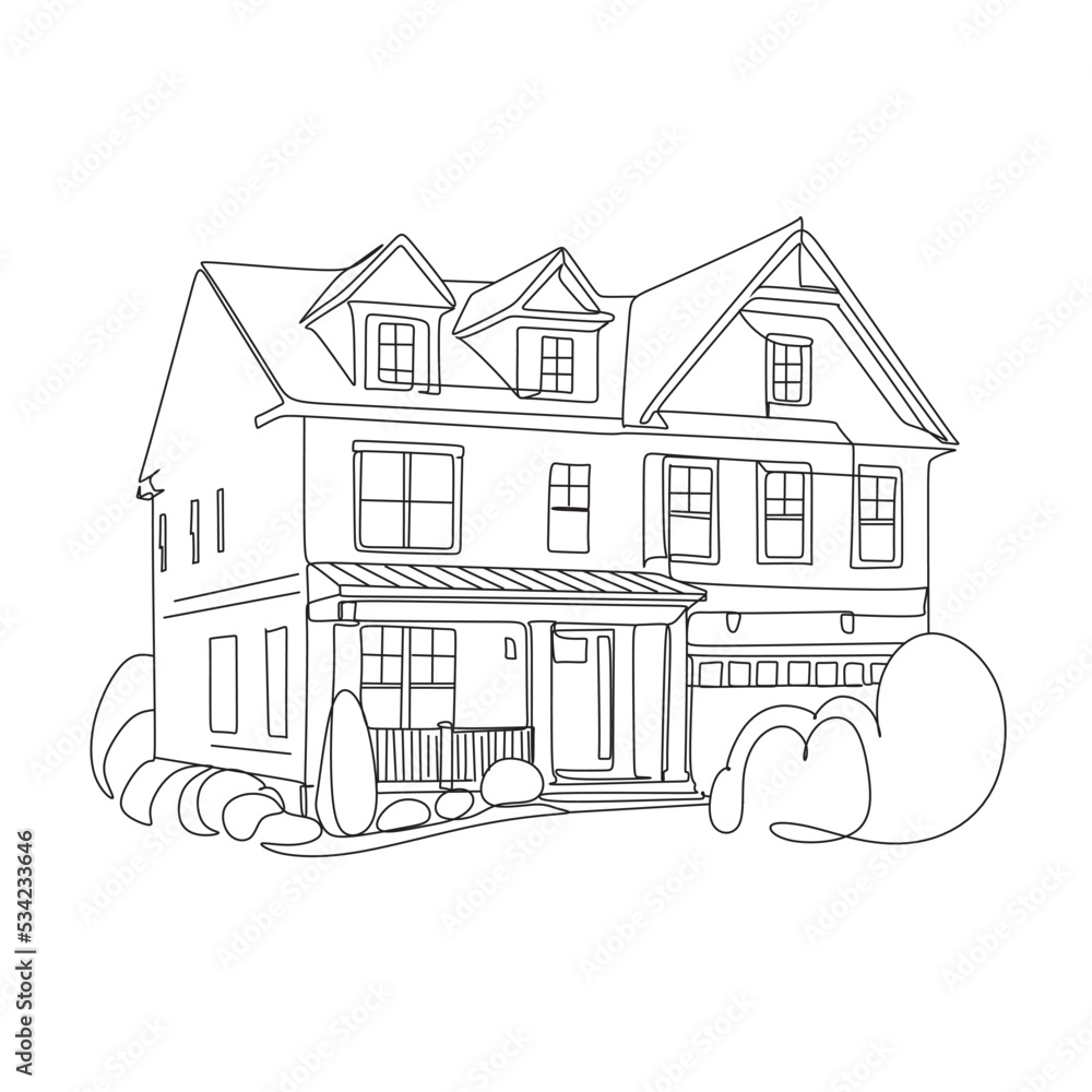 House vector. Abstract modern house in continuous line art drawing ...