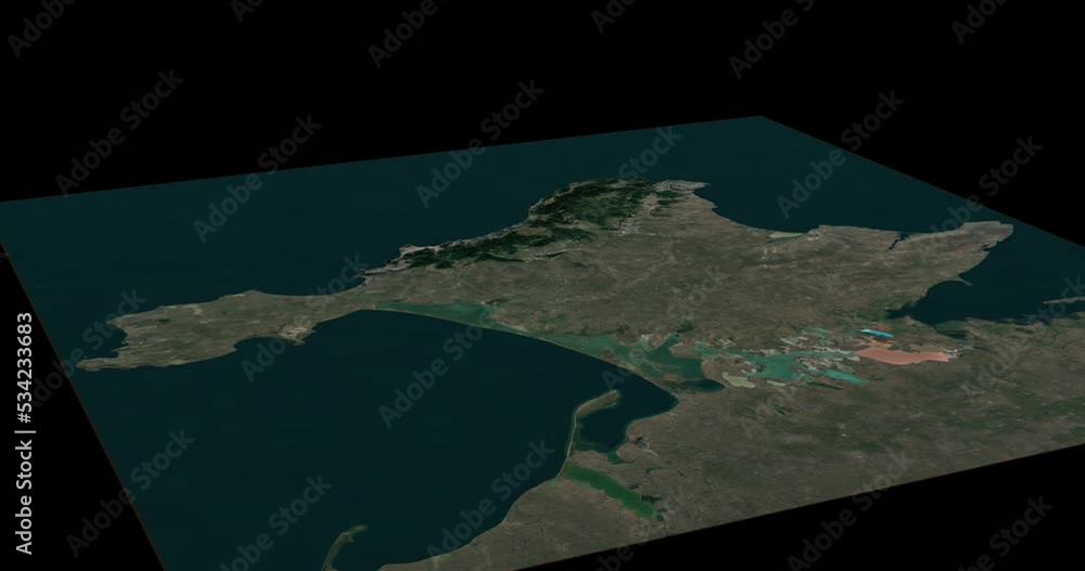 Crimea map from north to south with 3d relief 4K satellite ground ...