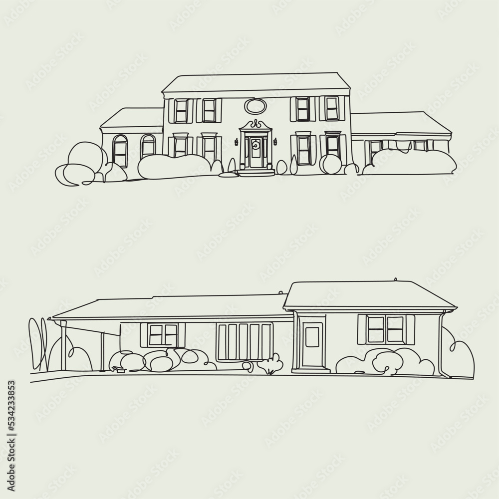 House vector. Abstract modern house in continuous line art drawing ...