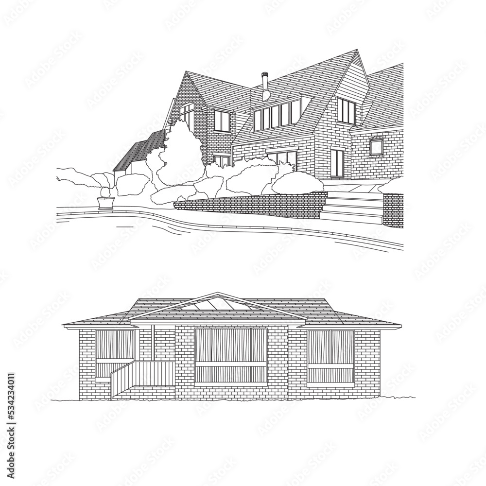 House vector. Abstract modern house in continuous line art drawing ...