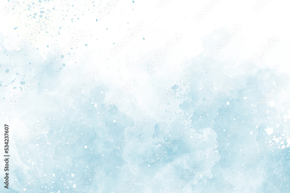 Abstract blue winter watercolor background. Sky pattern with snow ...