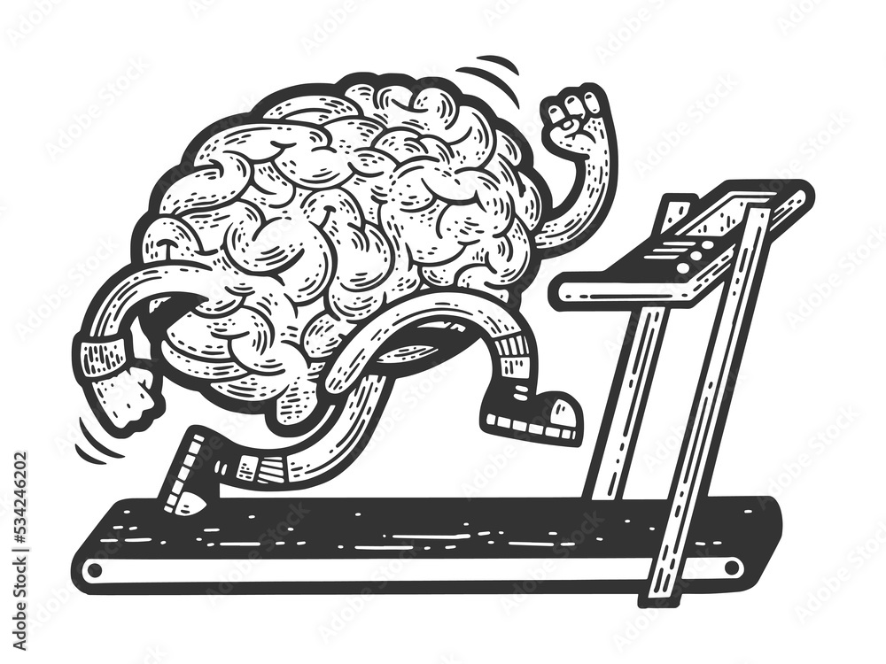 brain running training on treadmill sketch engraving vector ...