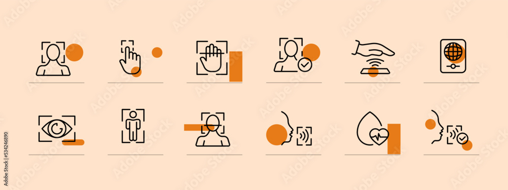 Identification set icon. DNA, rna, face recognition, two factor ...