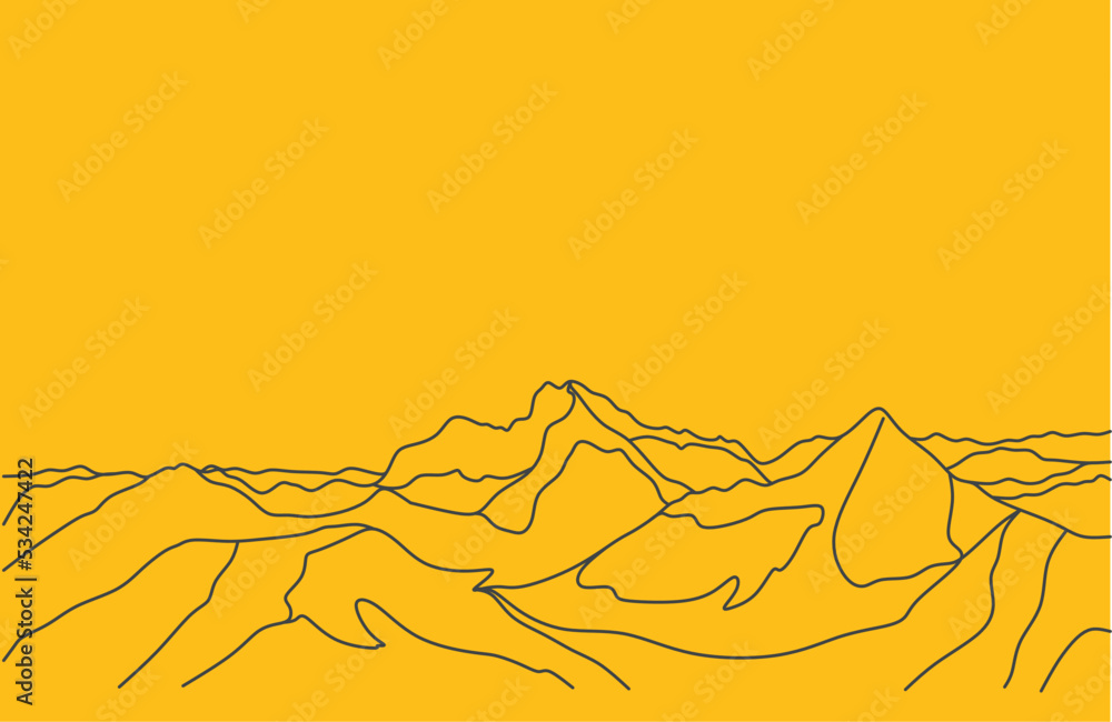 Abstract mountain range landscape background. Simple line drawing of ...