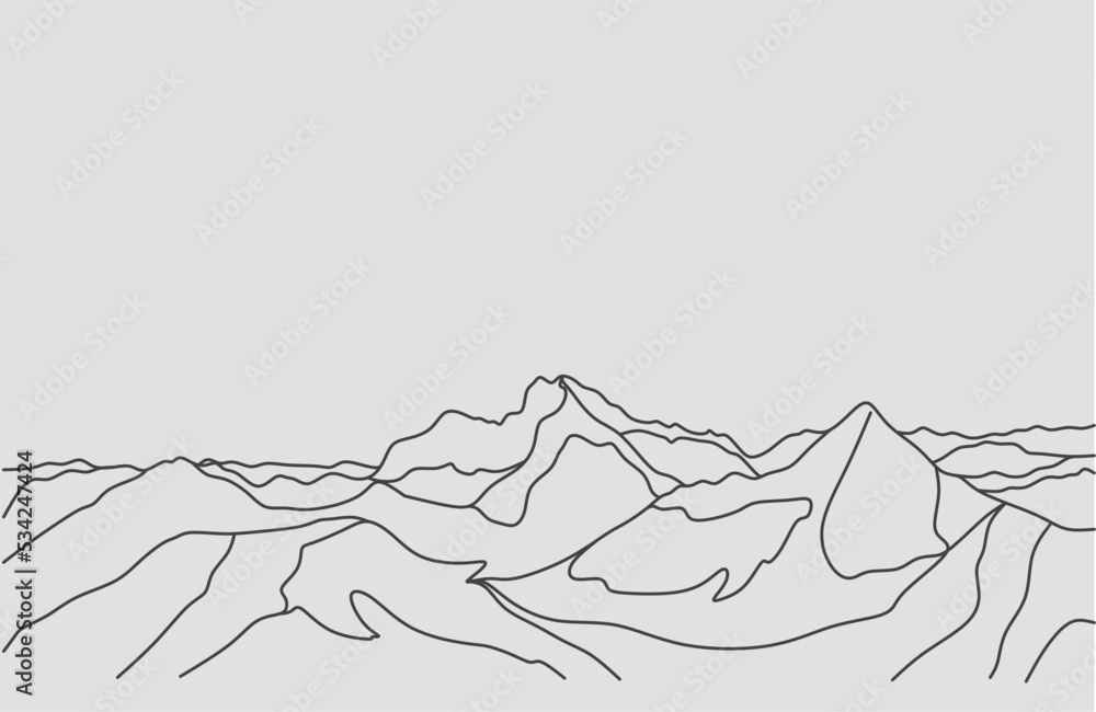 Abstract mountain range landscape background. Simple line drawing of ...