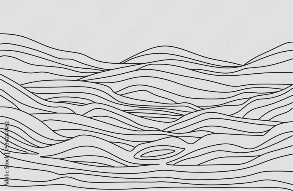 Mountain landscape continuous one line vector drawing. Mount Fuji hand ...