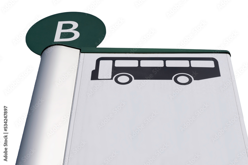 Green and white Bus stop sign with letter B. Isolated on white ...