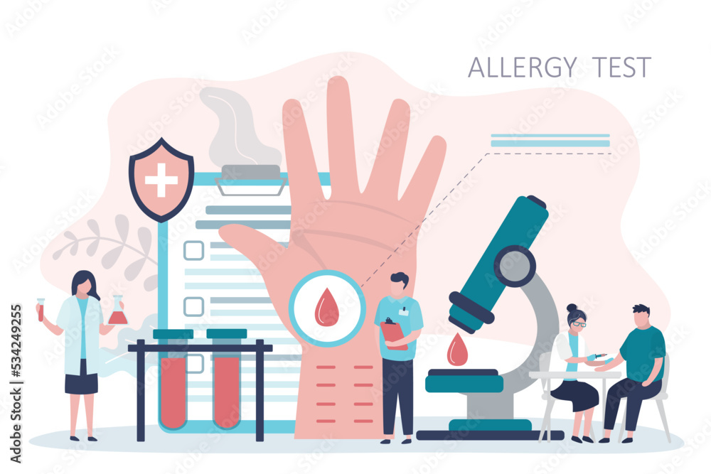Patient in clinic takes allergens test. Doctors allergists make ...