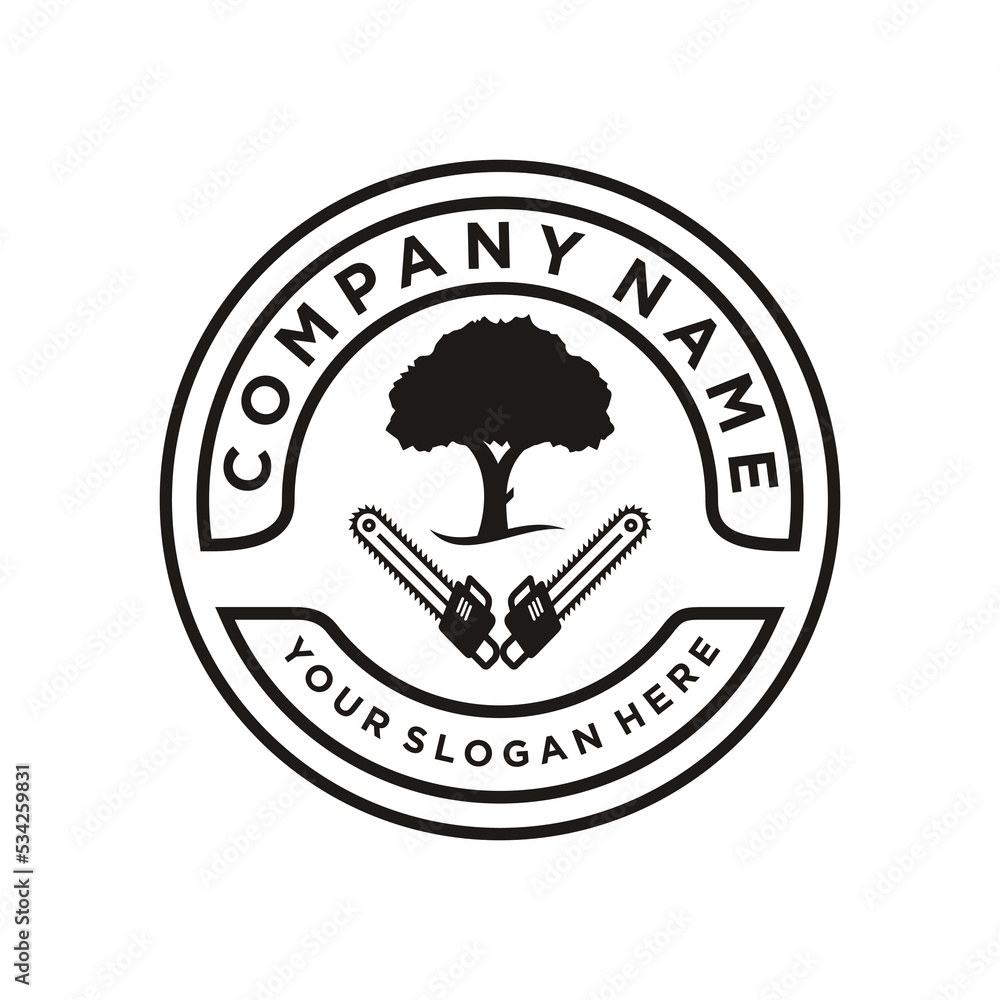 Tree of Life, Chainsaw Stamp Seal Emblem arborist logo design vector ...