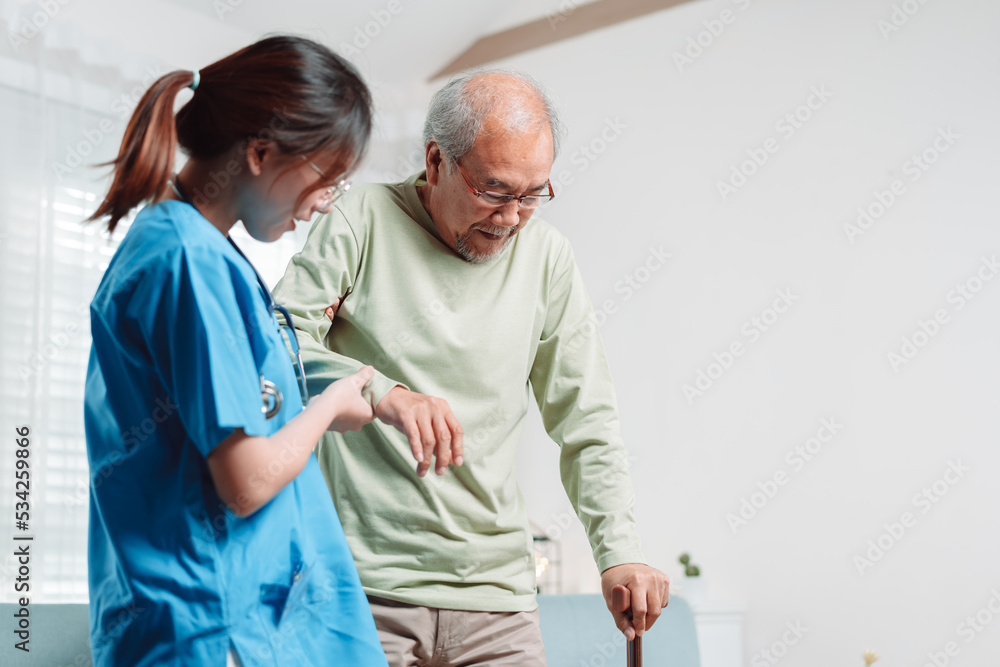 Plakat Asian senior elderly man patient doing physical therapy with ...