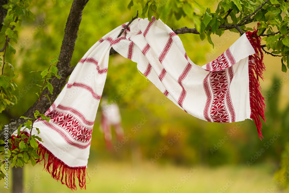 Traditional Romanian scarf or vintage kitchen towel with red and white ...