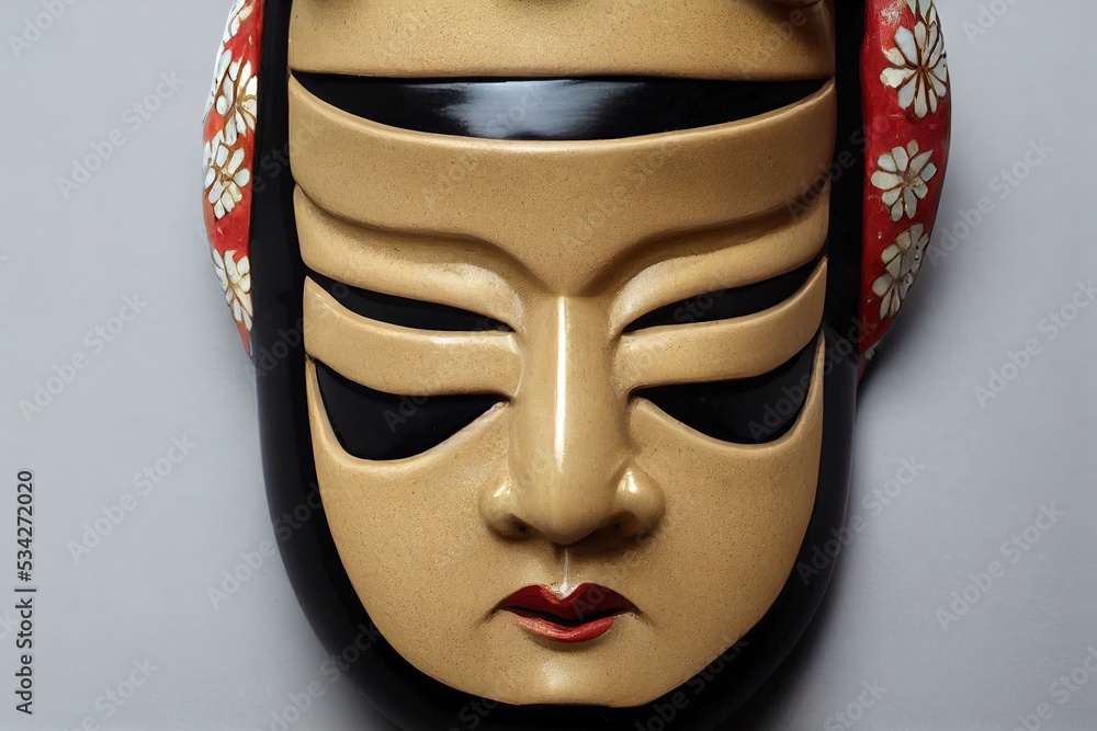 Painted traditional japanese kabuki theater mask made of ceramic, wood ...