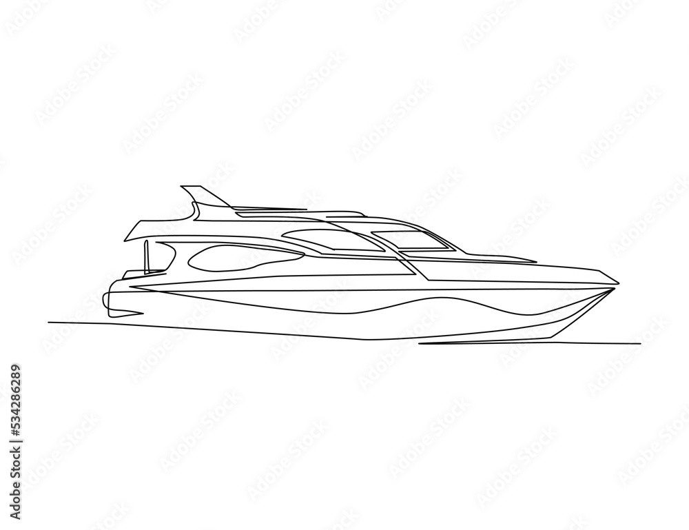 Continuous one line drawing of Yacht. Boat line art drawing vector ...