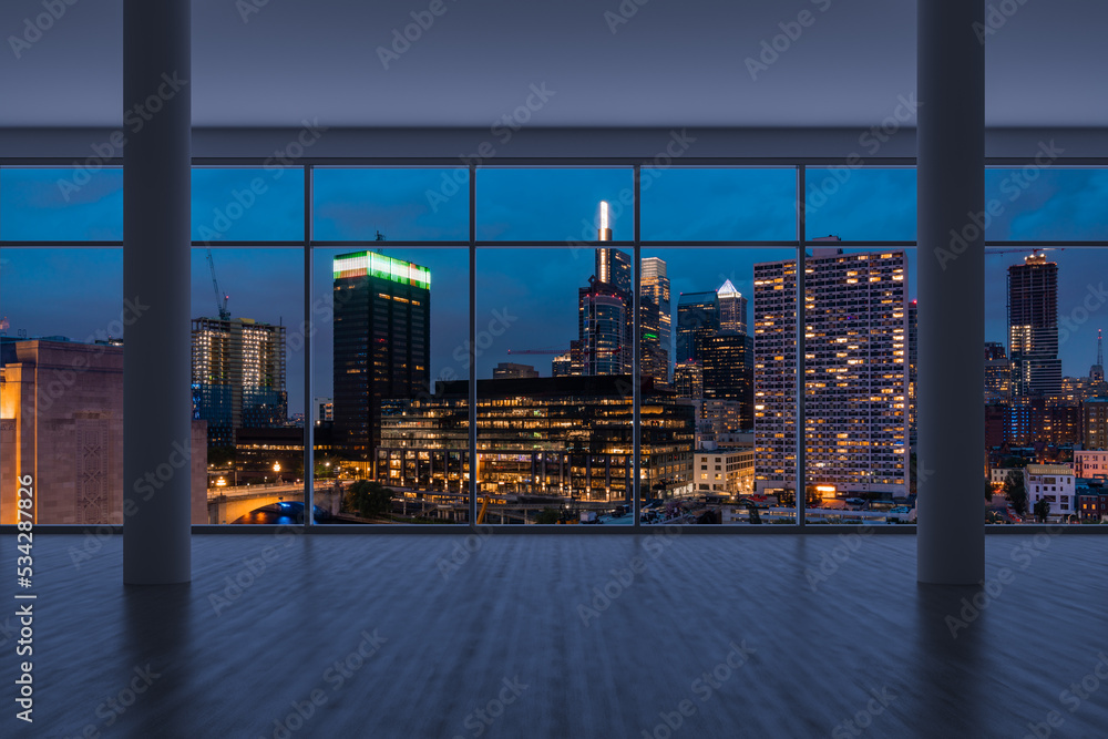 Empty room Interior Skyscrapers View Cityscape. Downtown Philadelphia ...