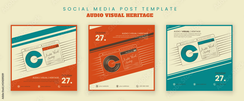 Set of social media post template in vintage background with line art ...