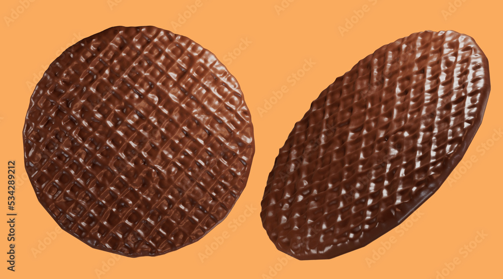 Dark chocolate coated digestive biscuit. Isolated background. 3d ...