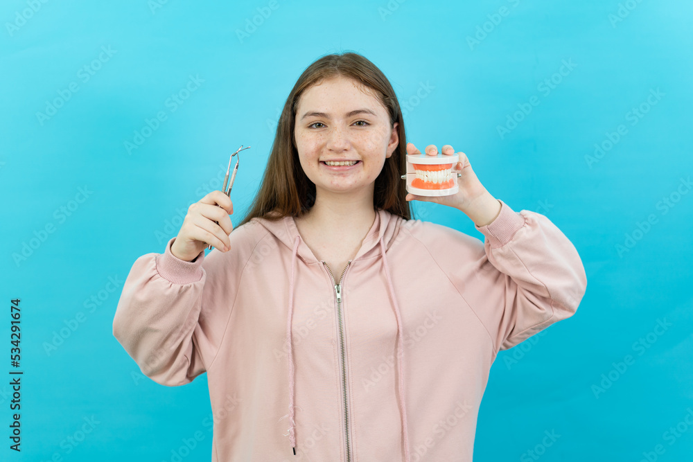 Front view half-body shot image of a young Caucasian teenage girl ...