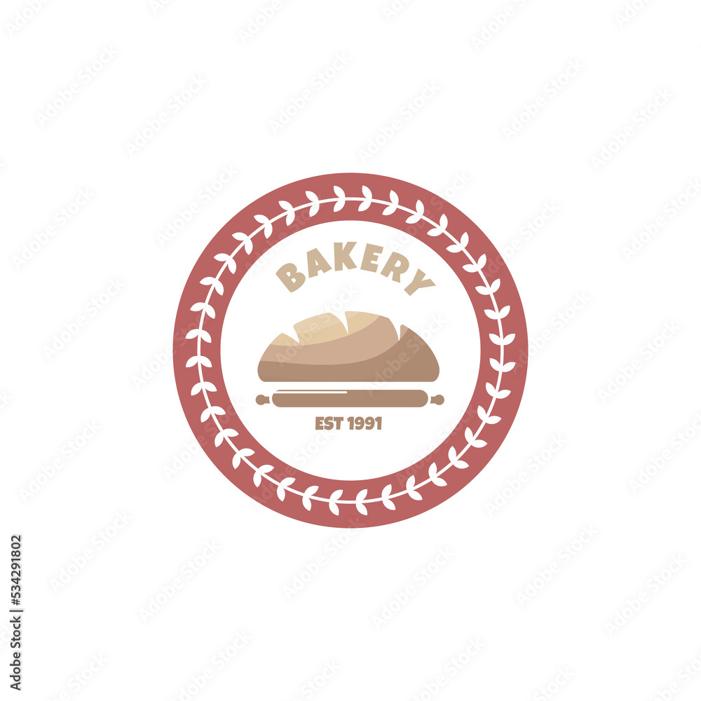 Bakery logo design with flat style of bakery and leaf wheat circle ...