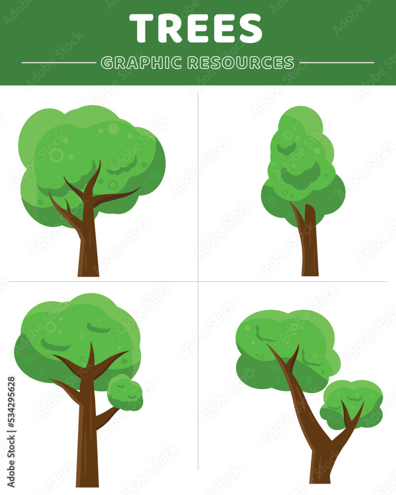 Cartoon Tree Vector. Green Trees Bundle. Coniferous and Deciduous ...