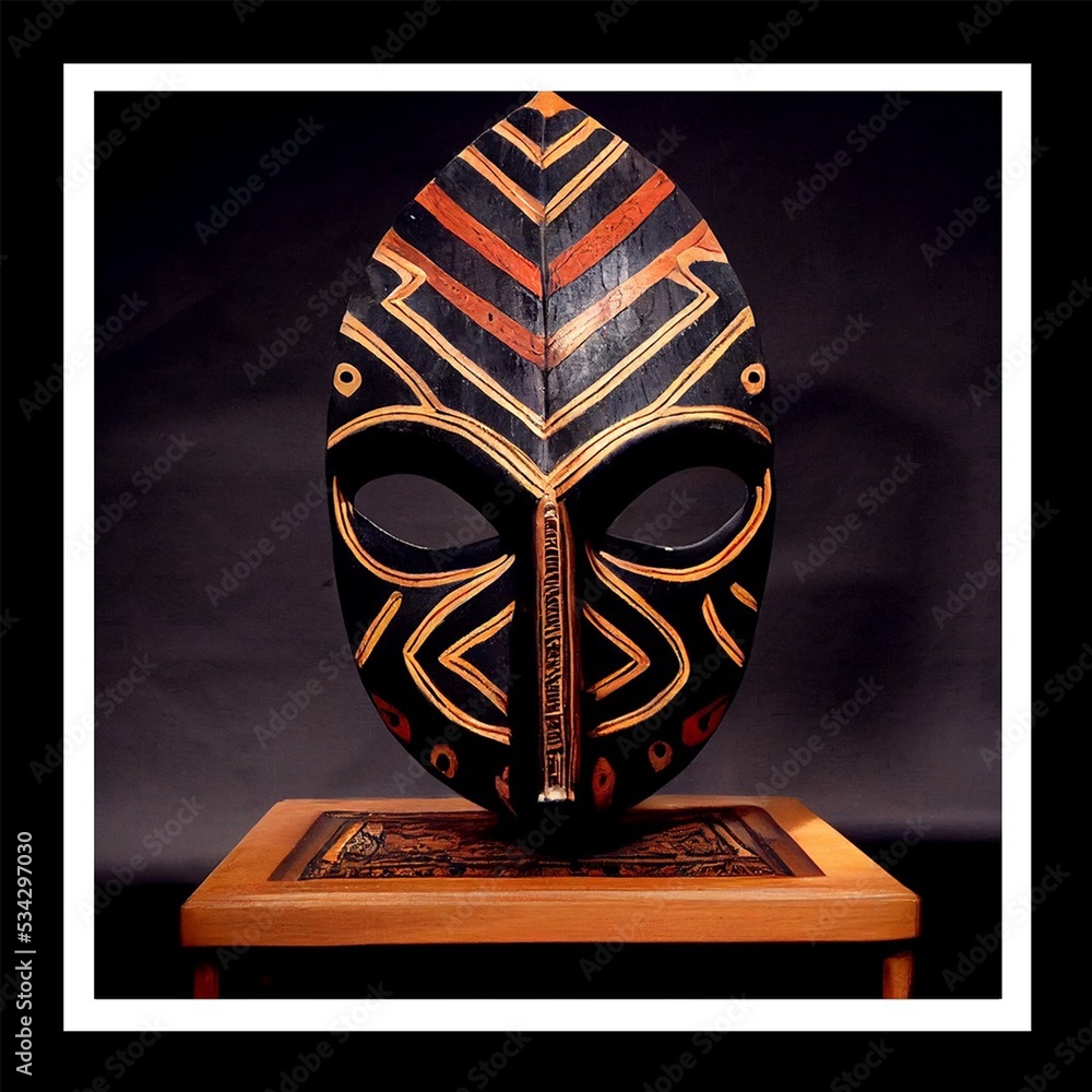 Traditional wood african tribal mask with geometric design and patterns ...