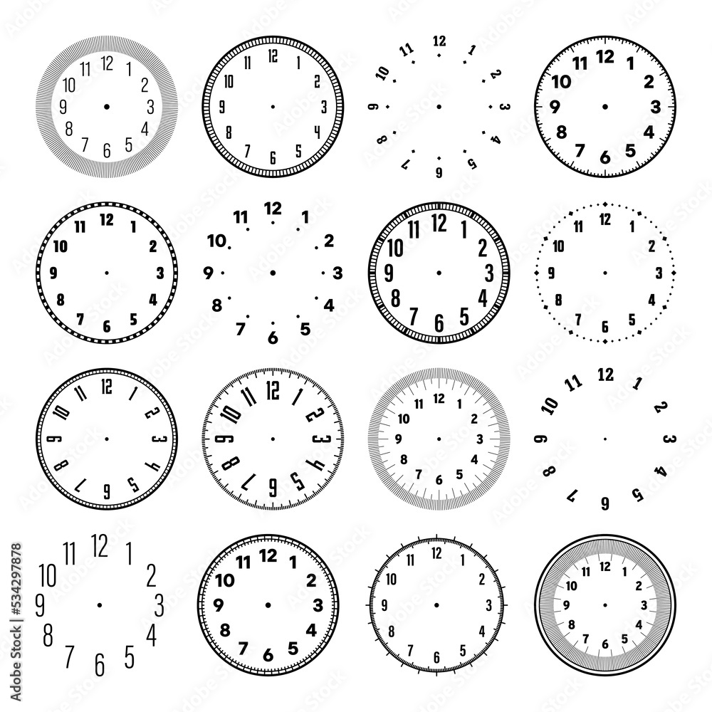 Mechanical clock faces with arabic numerals, bezel. Watch dial with ...
