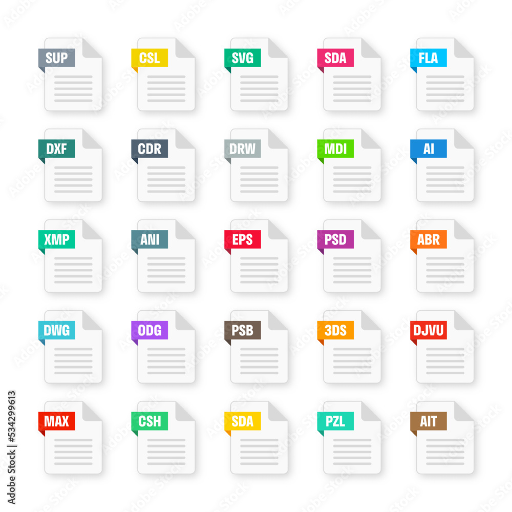 Common system file formats. Document types and extensions. Flat style ...