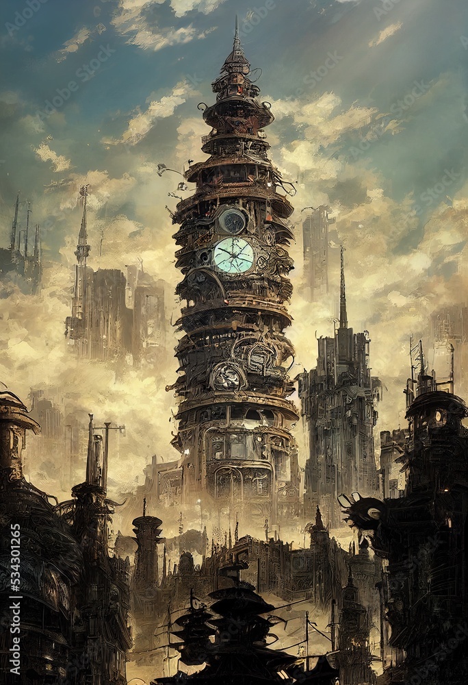fantasy architecture. ancient clock tower. steampunk city. atompunk ... fantasy architecture. ancient clock tower. steampunk city. atompunk ...