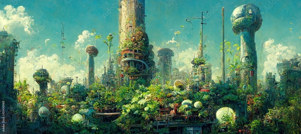 fantasy architecture. ancient clock tower. atompunk city. atompunk ...