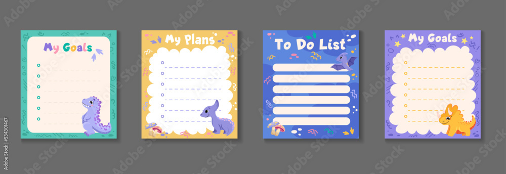 Kids stationery set with memo planners, to-do lists with cute different ...