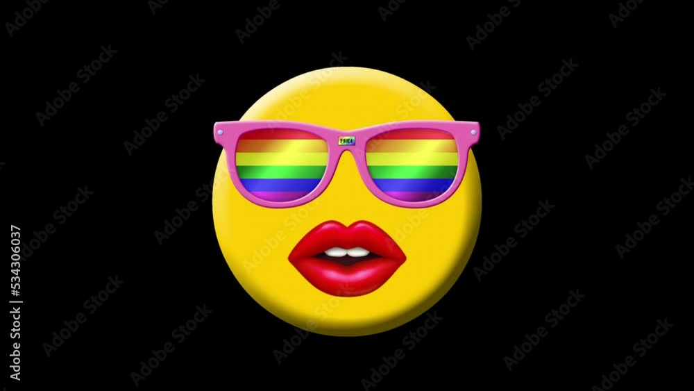 Lgbt concept.Animation of smiling face with sunglasses with lgbt flag ...