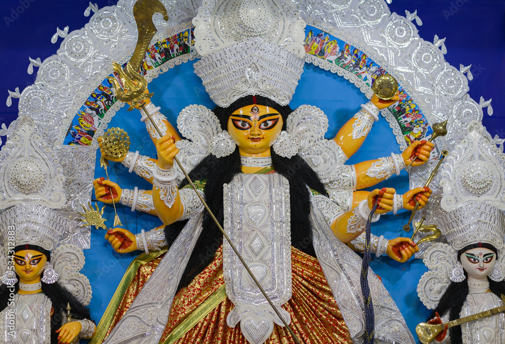 idol of goddess Durga during Durga Puja festival. Hindu deity in ...