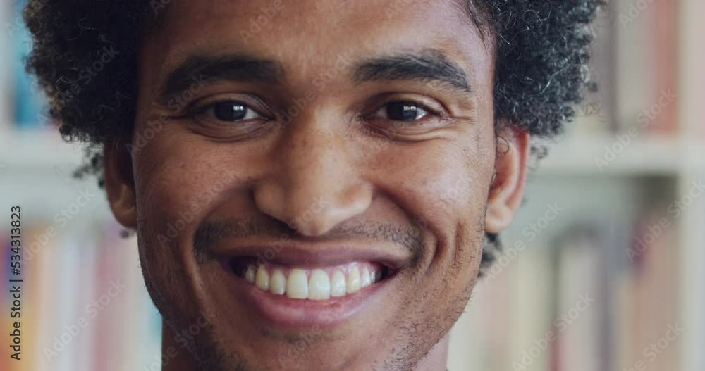 Black man, smile or face of student in school, university or college ...