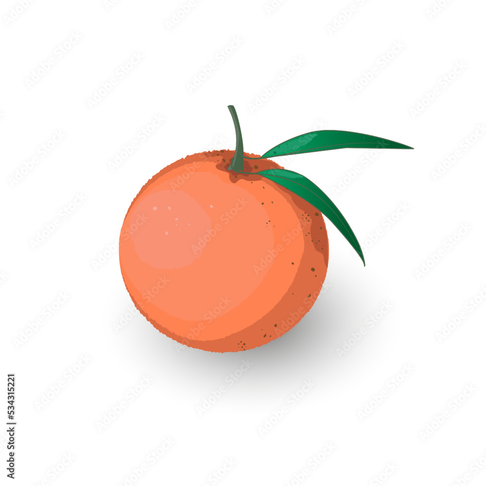 Vector tangerine with leaf. Icon of orange fruit in cartoon style ...