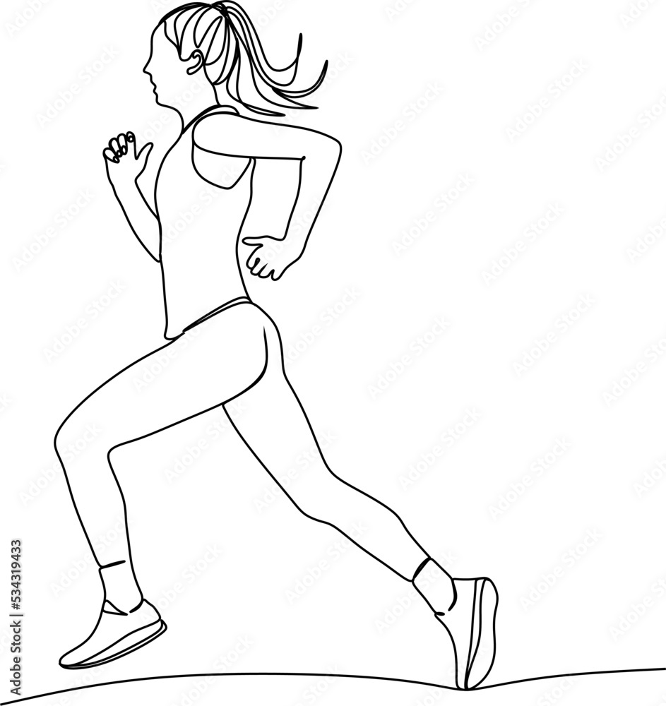 Vecteur Stock One continuous line drawing of young female athlete ...