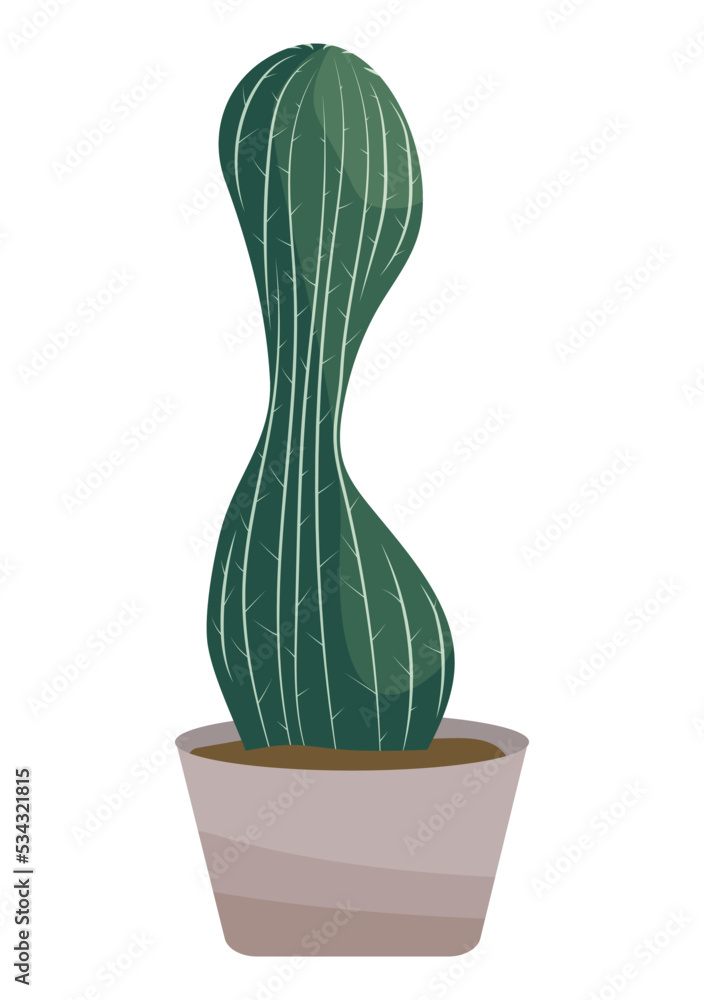 Cactus in pot vector illustration. Dark green houseplant with light ...