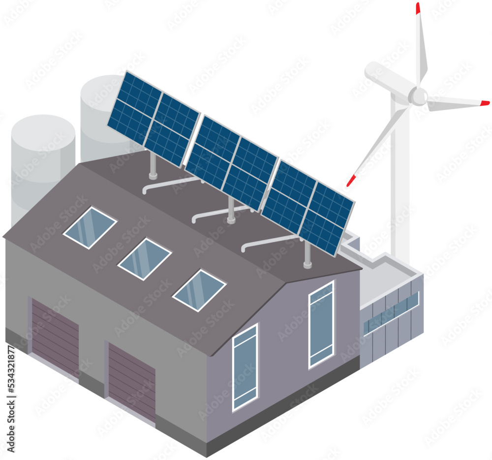 Renewable sustainable industrial factory building with photovoltaic ...